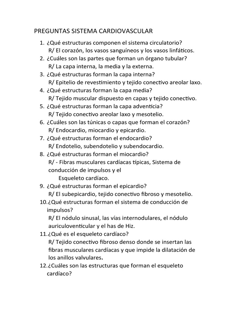 Preguntas Sistema Cardiovascular | PDF | Tejido conectivo | Artería