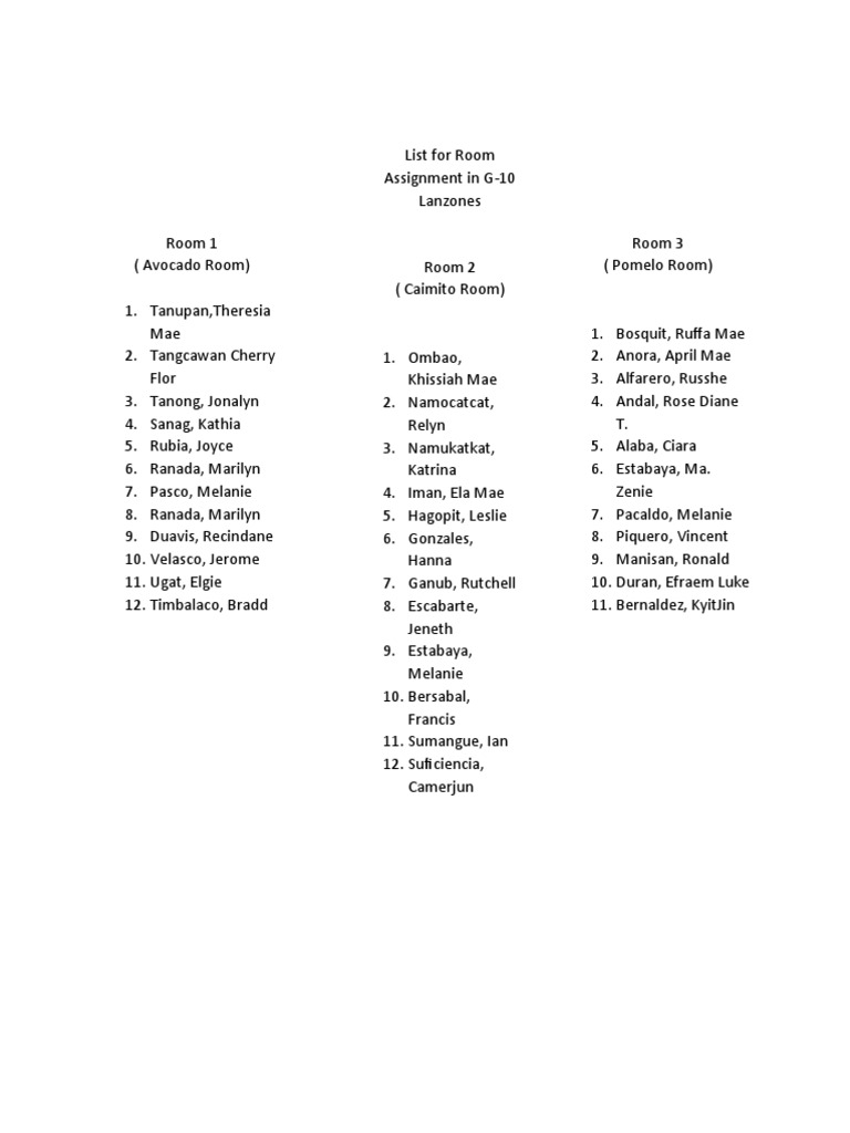 Room Assignment | PDF