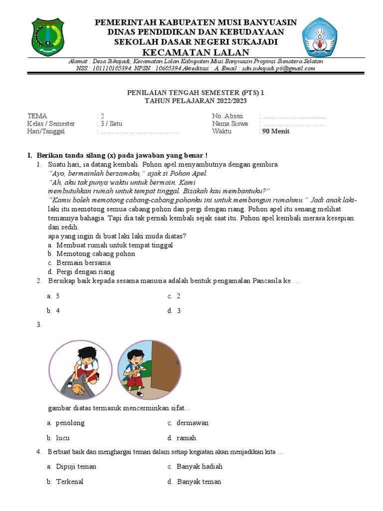 Soal PTS Kelas 3 Tema 2 | PDF