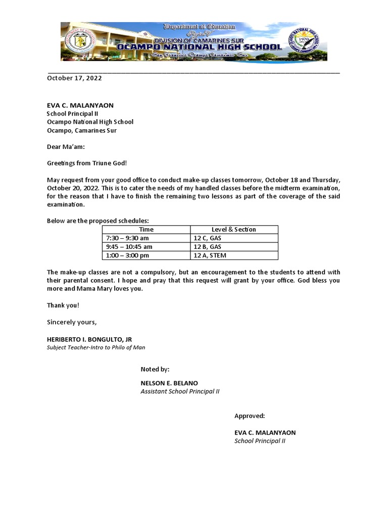 Letter of Request For Make-Up Class | PDF