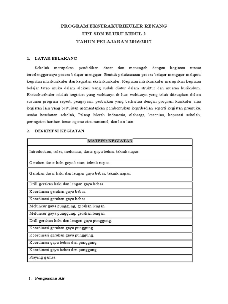 Program Ekstrakurikuler Renang | PDF