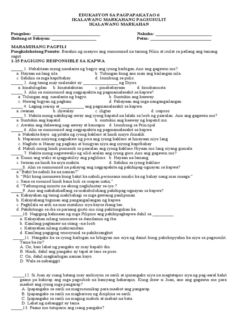Second Periodical Test in Esp 6 | PDF