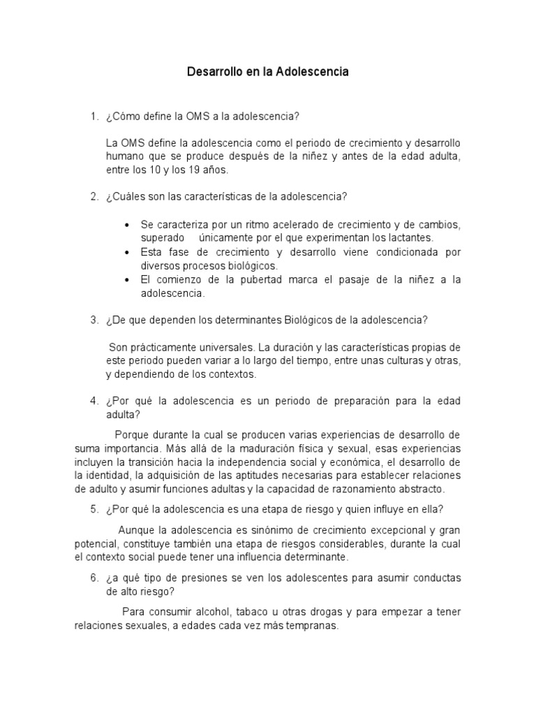 Desarrollo en La Adolescencia | PDF | Adolescencia | Infancia