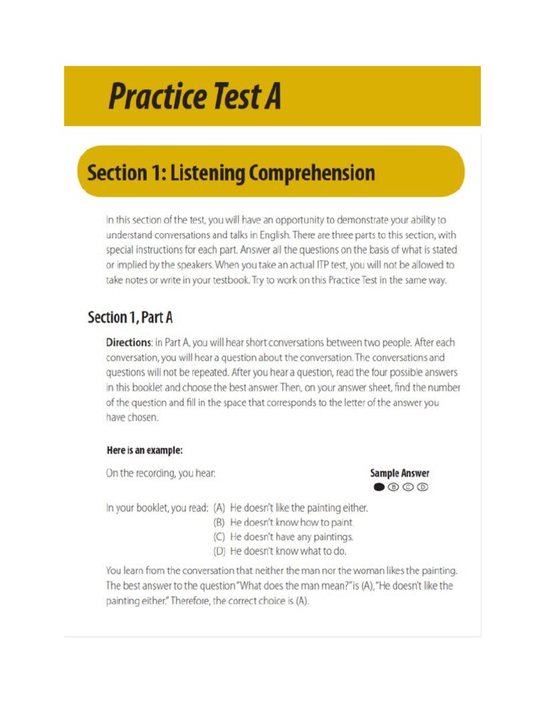 TOEFL ITP Assessment Series Practice Tests Vol. 1 Practice Test A | PDF