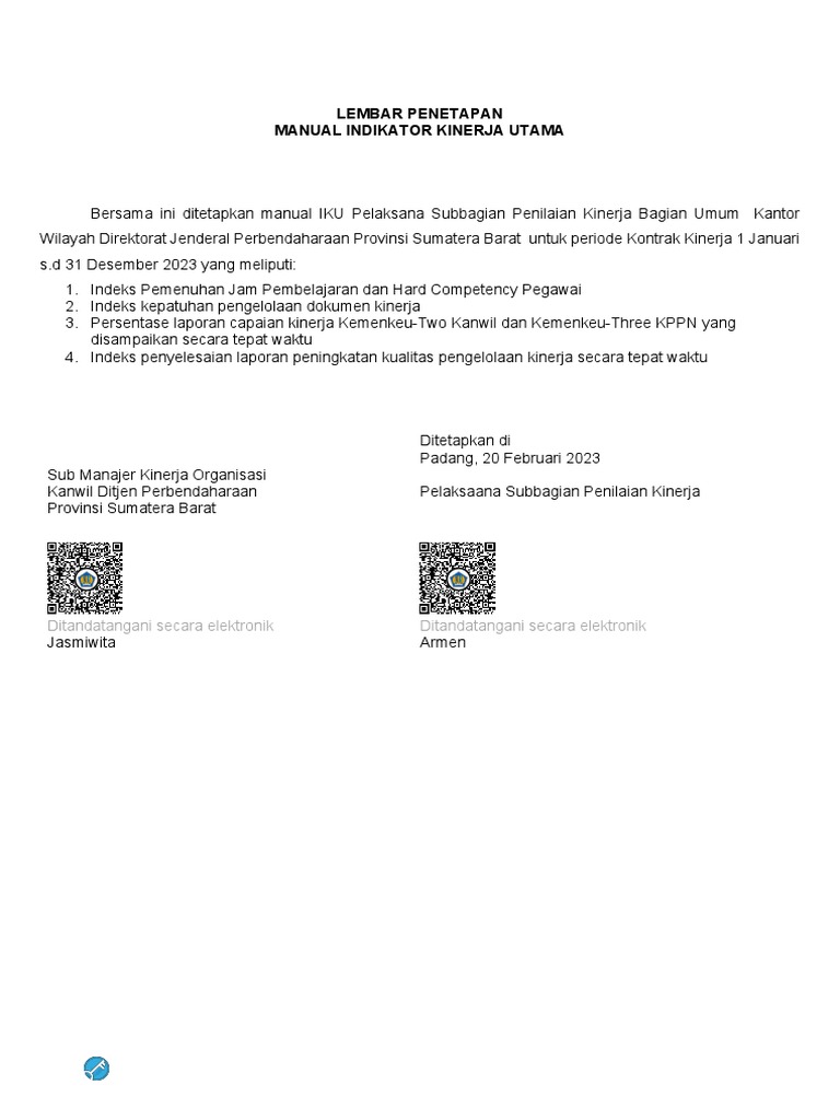 Lembar Penetapan Manual IKU | PDF