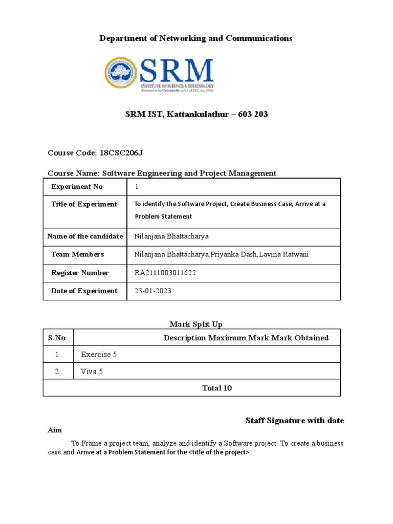 18CSC206J SEPM - Ex 1 | PDF | World Wide Web | Internet & Web 18CSC206J SEPM - Ex 1 | PDF | World Wide Web | Internet & Web