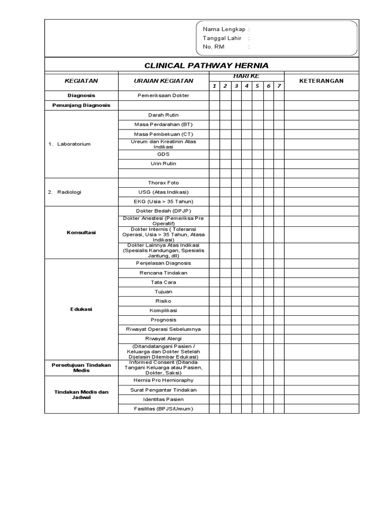 Form Clinical Pathway Hernia | PDF | Sains & Matematika
