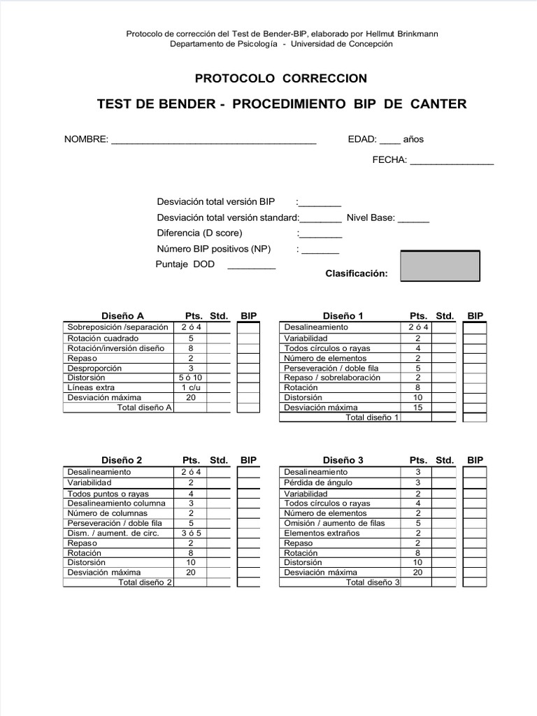 Protocolo de Corrección Test Bender-BIP | PDF
