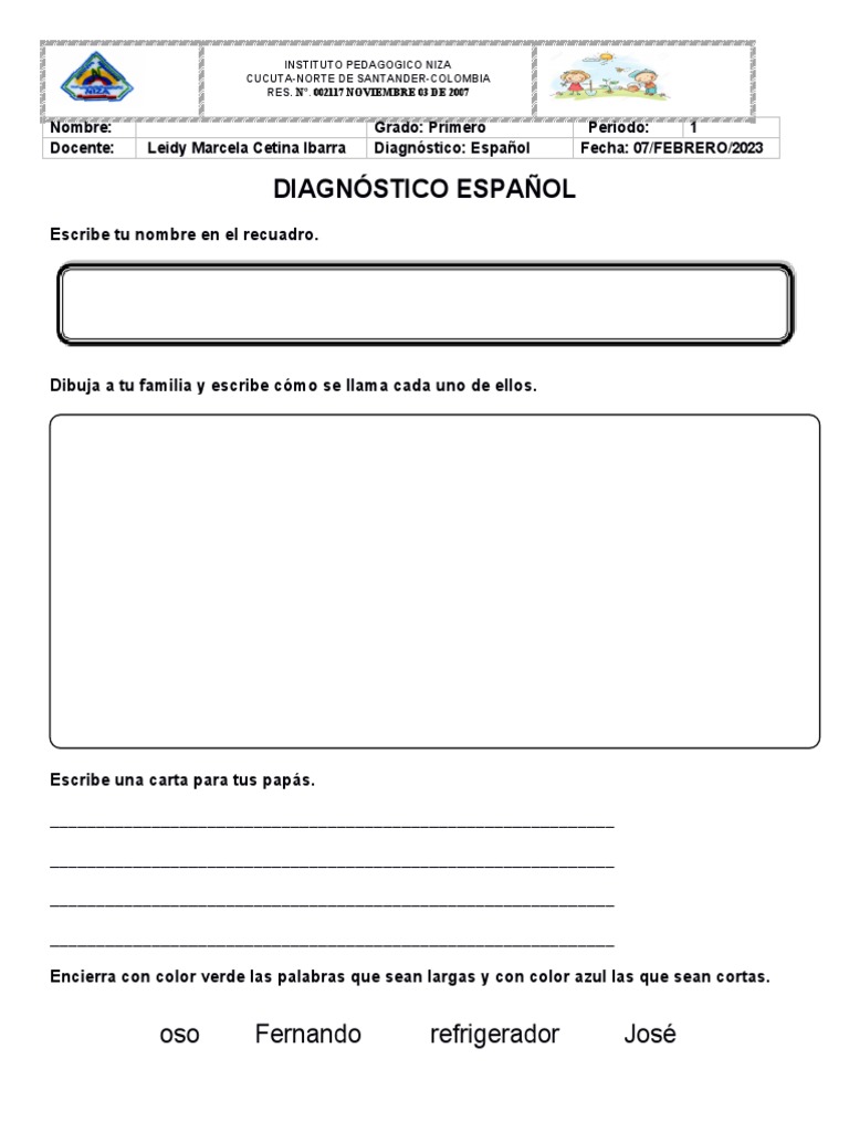 DIAGNOSTICOS Grado Primero | PDF