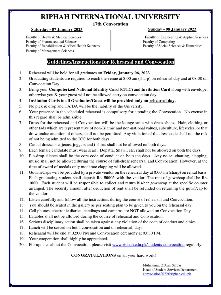 Guideline Instructions For Graduates 17th Convocation 2023 Pdf