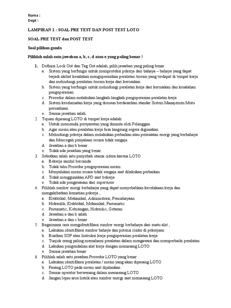 Soal dan Jawaban Post Test LOTO | PDF | Sains & Matematika | Komputer