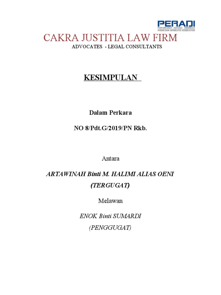 Contoh Kesimpulan Perkara Perdata | PDF