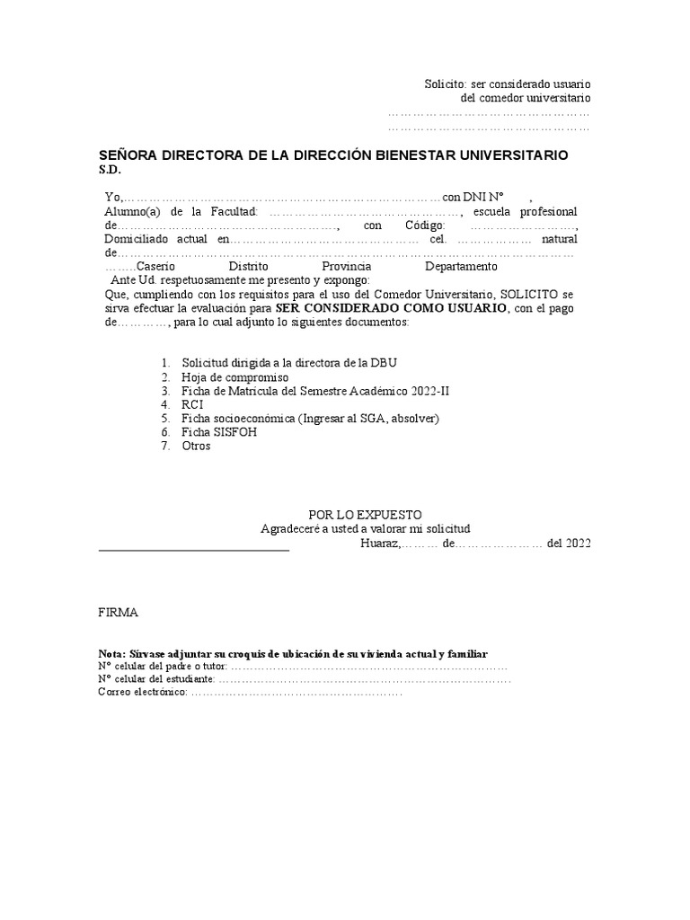 Solicitud - Comedor | PDF