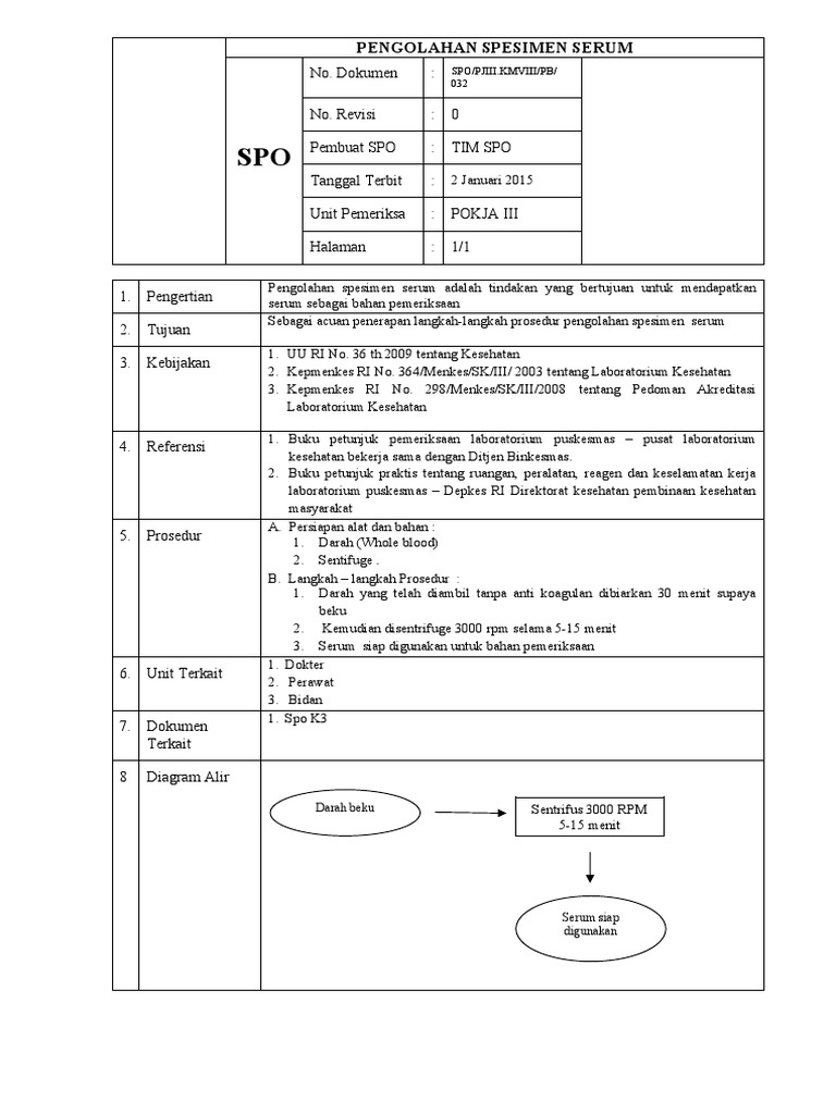 Spo 32 Pengolahan Spesimen Serum | PDF