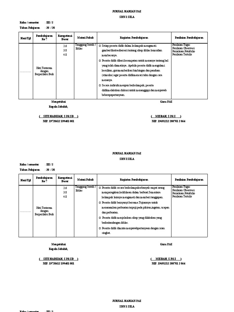 Jurnal Pai Kls 3 SMTR 2 | PDF