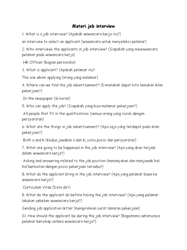 XII Materi Job Interview | PDF