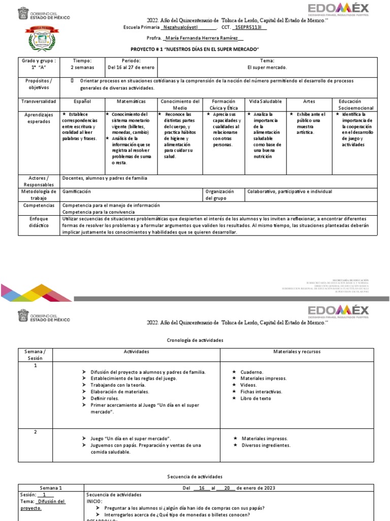 Proyecto "Nuestros Días en el Supermercado" | PDF | Educación primaria