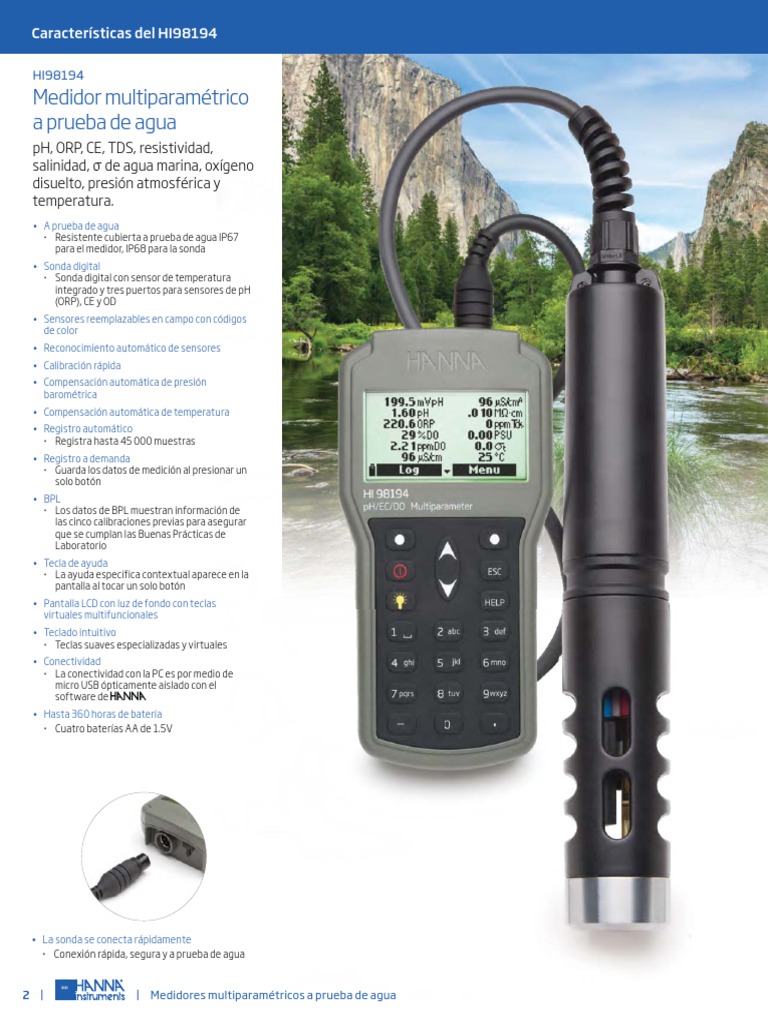 Multiparametrico - Hanna - Hi 98194 | PDF | Agua | Calibración