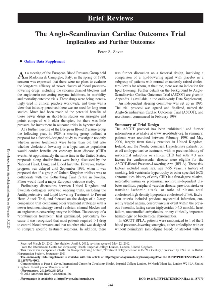 ASCOT Hypertension Study | PDF | Coronary Artery Disease | Cardiovascular Diseases