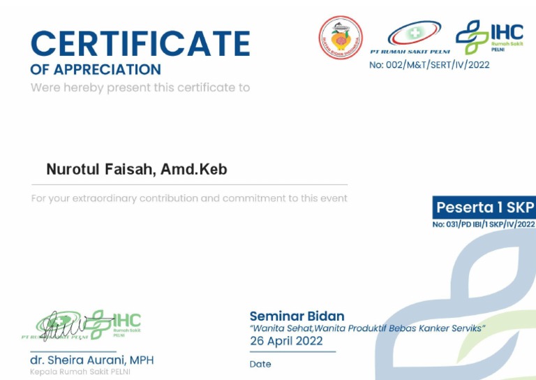 Sertifikat - Nurotul Faisah, Amd - Keb | PDF