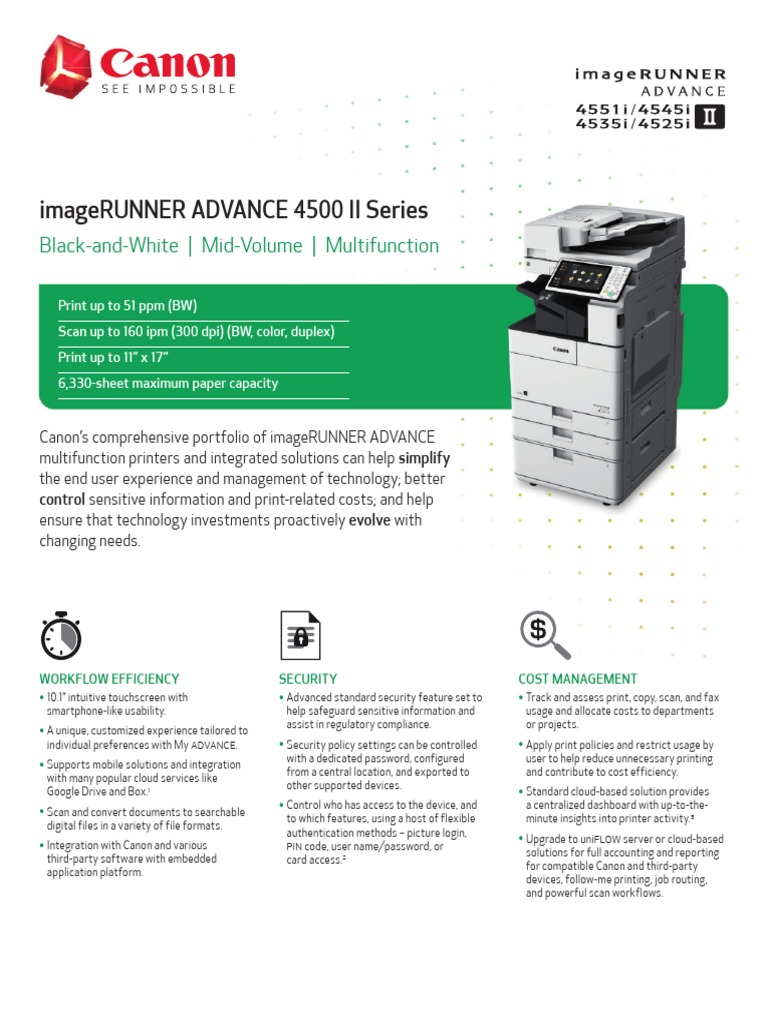 Canon ImageRUNNER ADVANCE 4551i II Brochure | PDF | Image Scanner | Fax