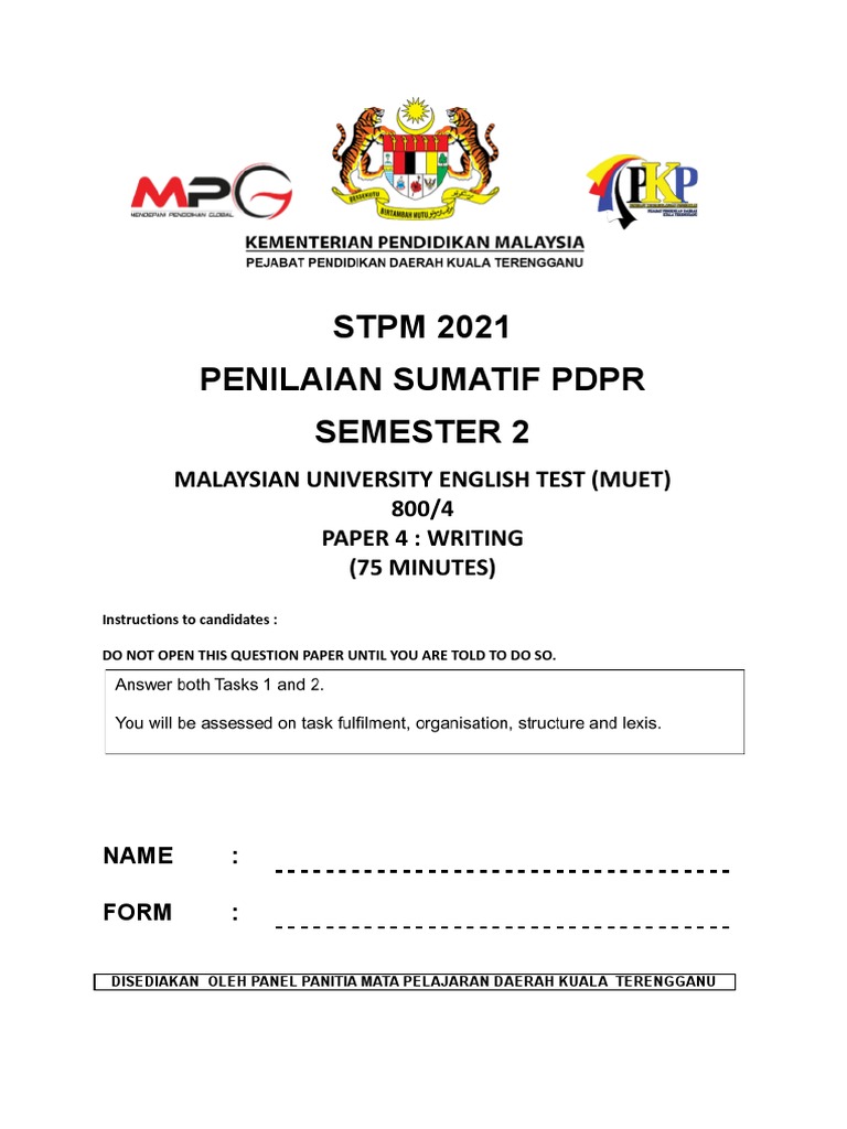 SOALAN MUET WRITING PEPERIKSAAN PERCUBAAN PPDKT SEMESTER 2 Docx | PDF ...
