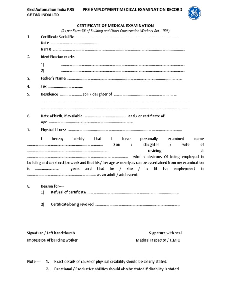 Pre-Employment Medical Examination Record | PDF | Law | Computers
