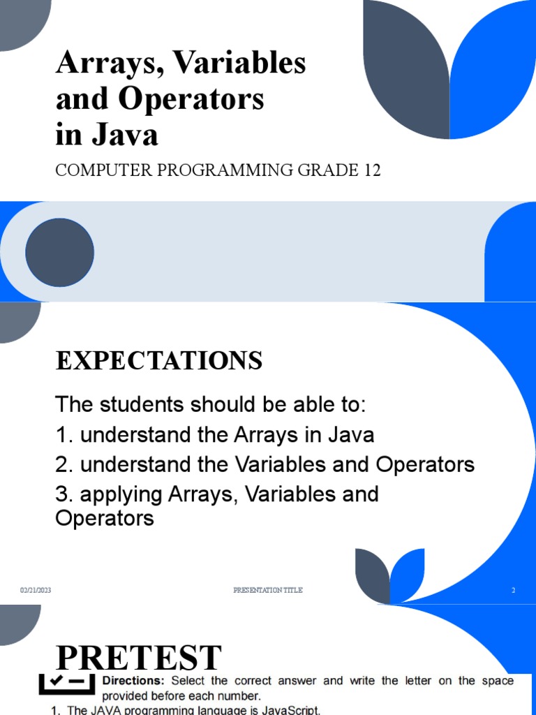COMPUTER PROGRAMMING GR 12 Arrays, Variables and Operators | PDF | Variable (Computer Science ...