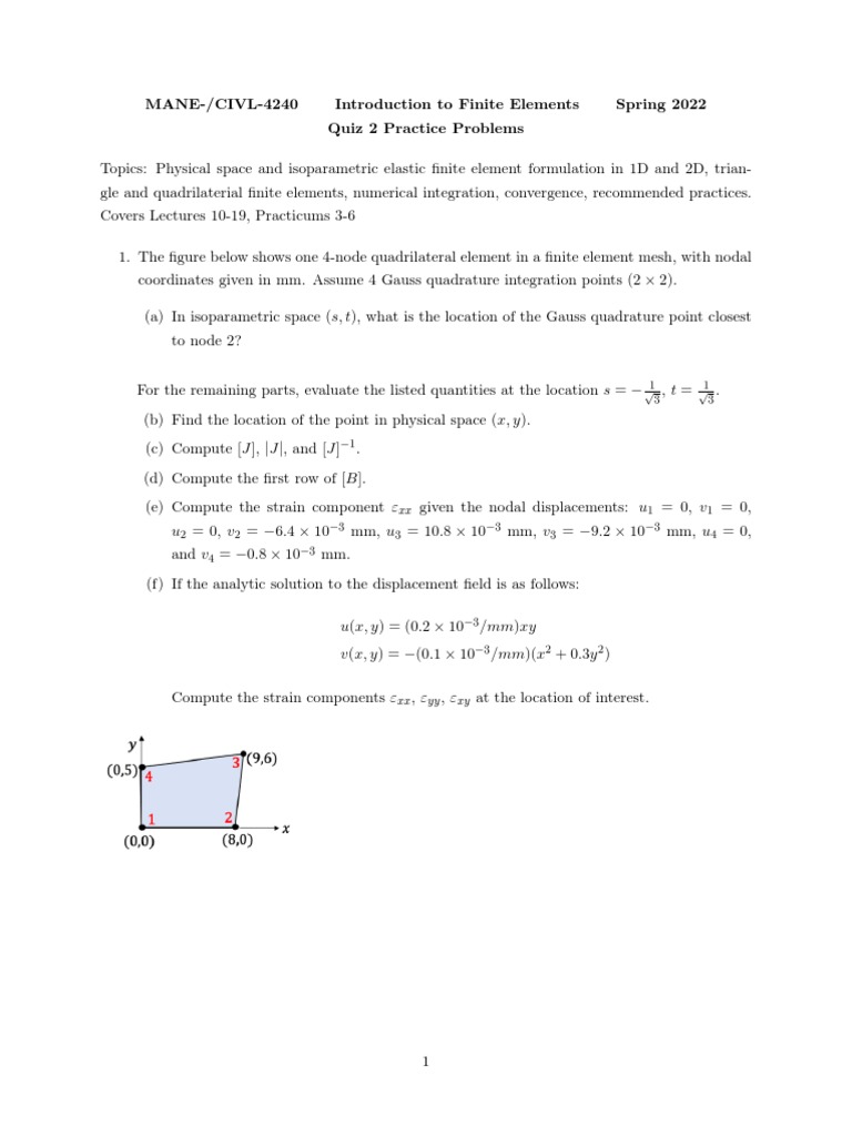 FEA Practice Problems | PDF | Finite Element Method | Euclidean Vector