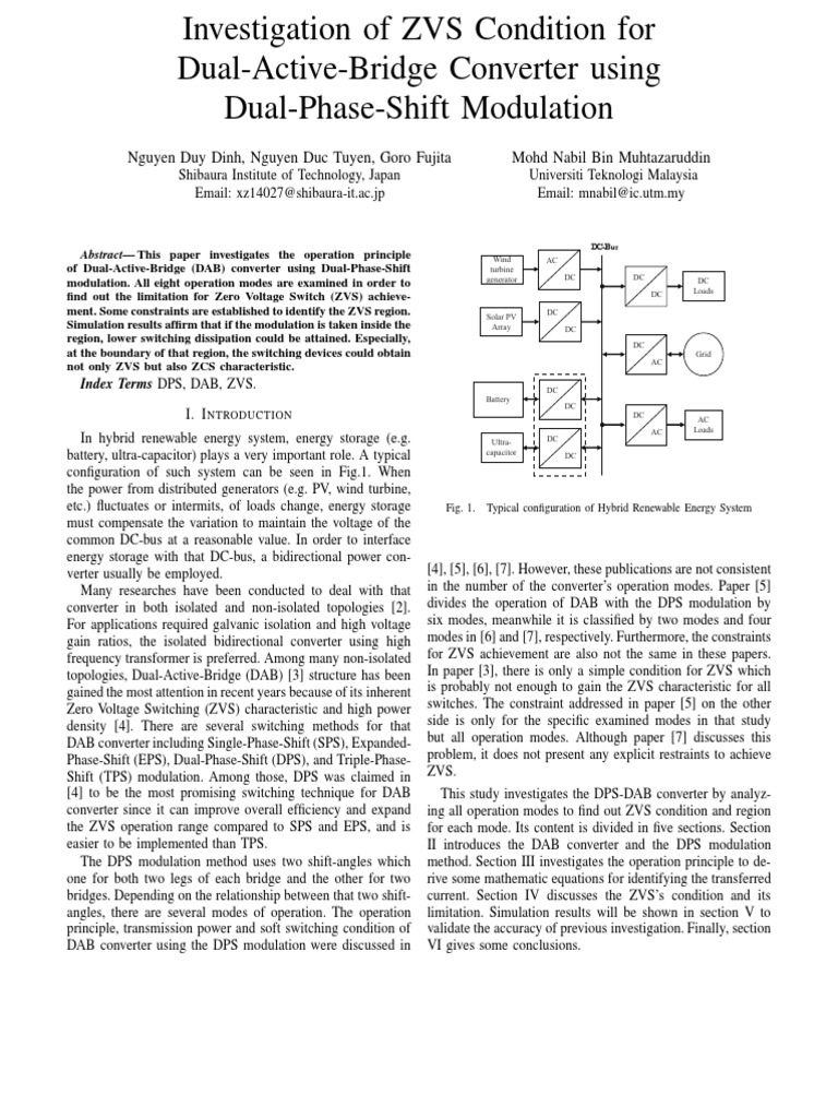 Investigation of ZVS Condition For DAB Converter Using Dual - Phase - Shift - Modulation | PDF ...