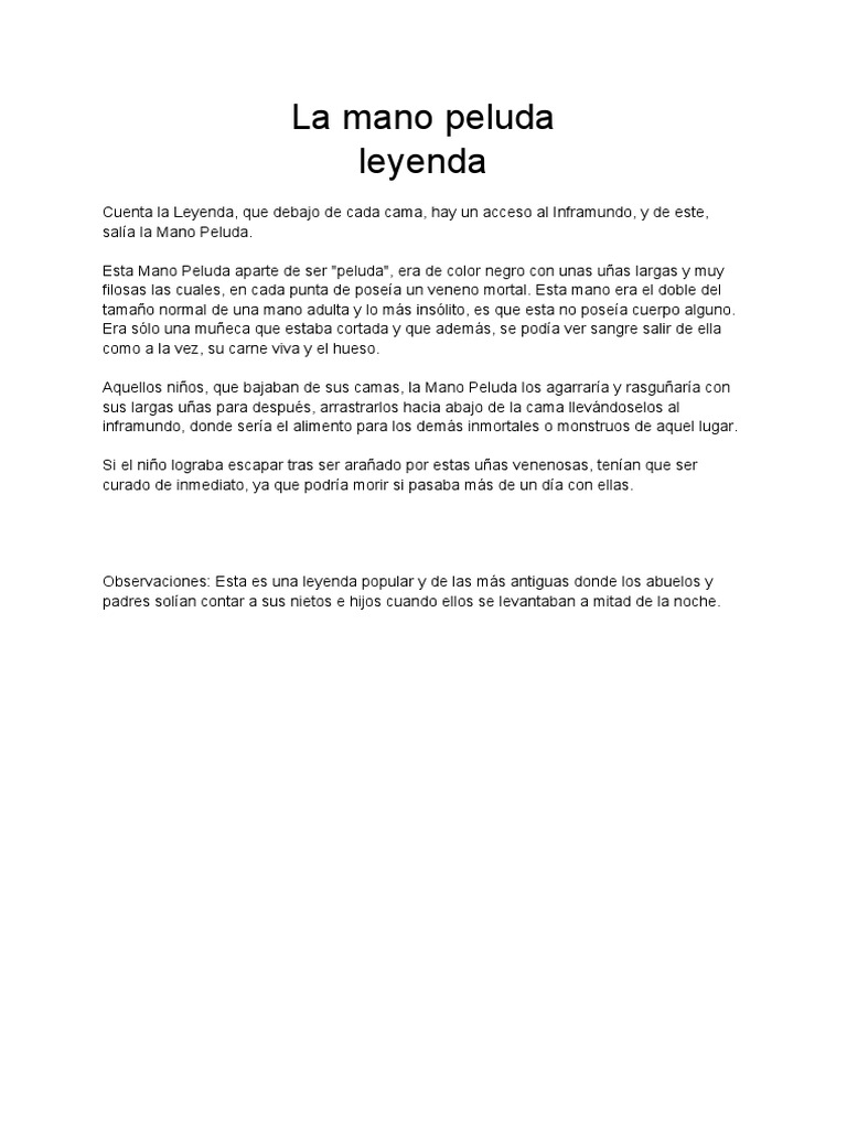 La Mano Peluda Leyenda | PDF | Novela negra, policíaca y suspenso | Ficción general