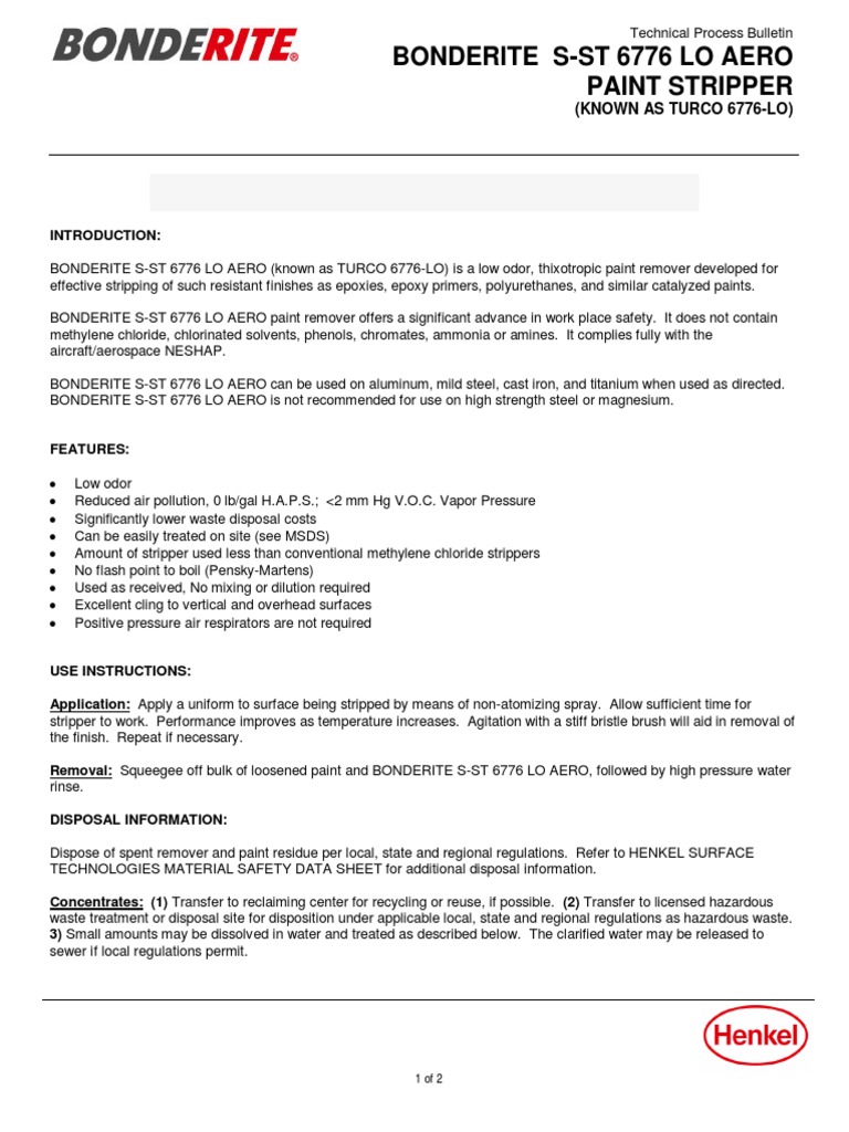 Bonderite S-ST 6776 Lo Aero (Known As Turco 6776-Lo) | PDF | Trademark ...