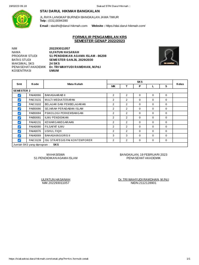 Siakad STAI Darul Hikmah | PDF