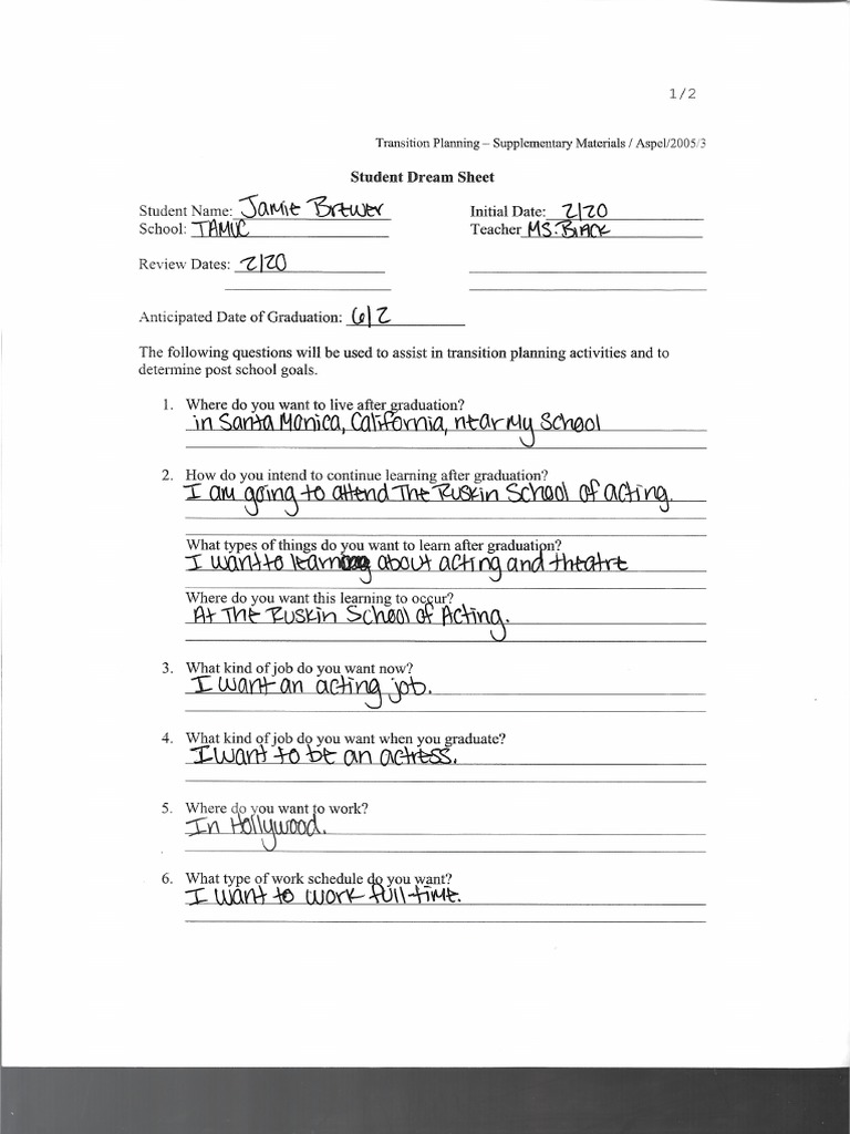 Student Dream Sheet | PDF