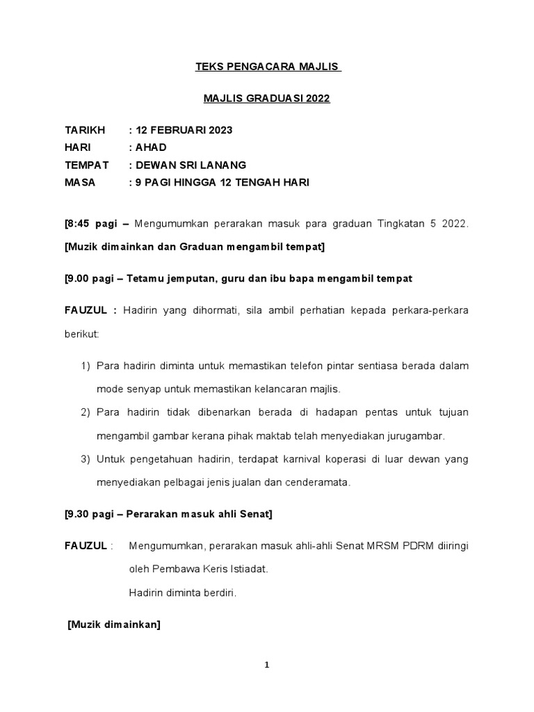 Teks Pengacara Majlis Graduasi 2022 | PDF