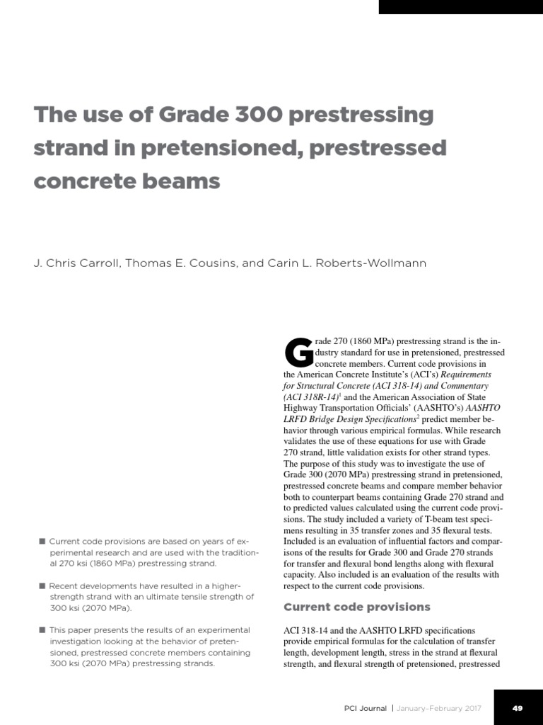 The Use of Grade 300 Prestressing Strand in Pretensioned Prestressed ...