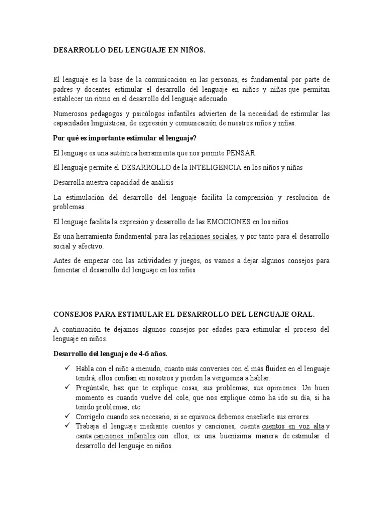 Desarrollo Del Lenguaje en Niños, Lenguaje Receptivo. | PDF ...