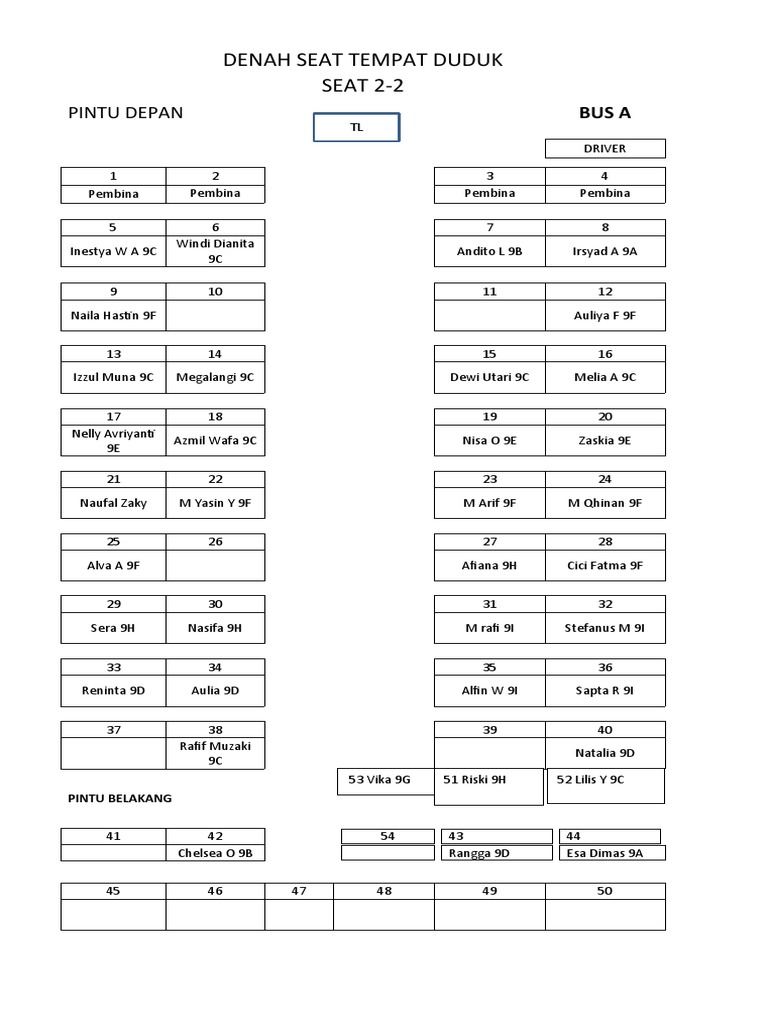 Denah Bus Study Tour Malang Spensaka 2022 | PDF