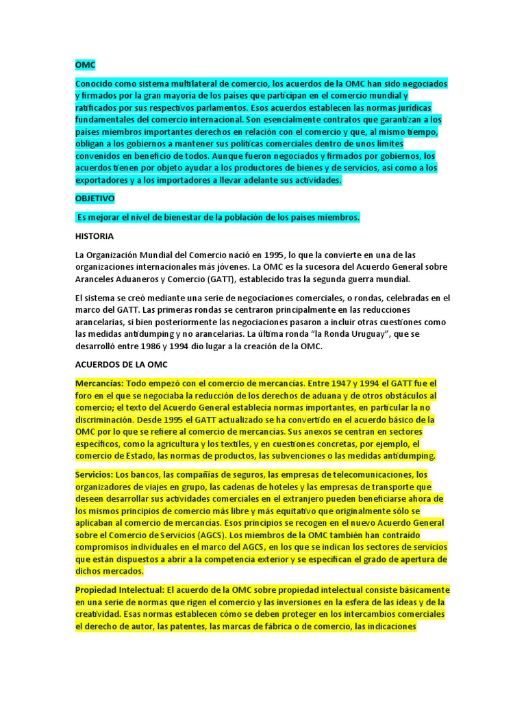 Marco General de La OMC | PDF | Organización de Comercio Mundial ...