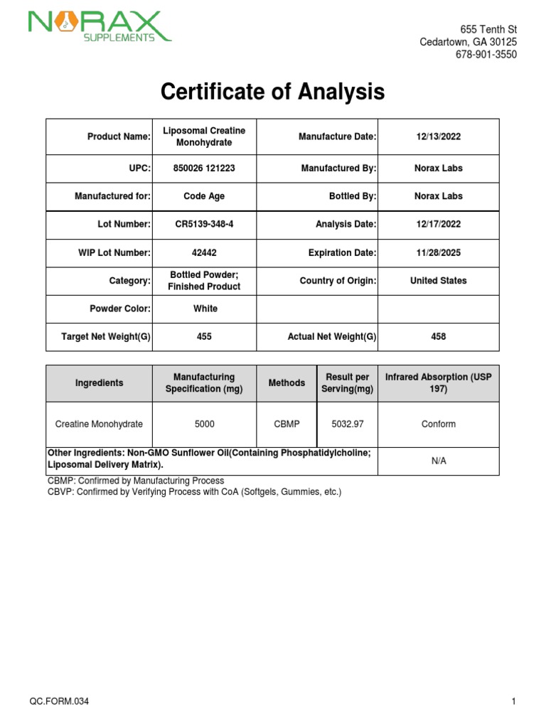 Cofa Creatine Monohydrate (315139) (CR5139-348-4) | PDF