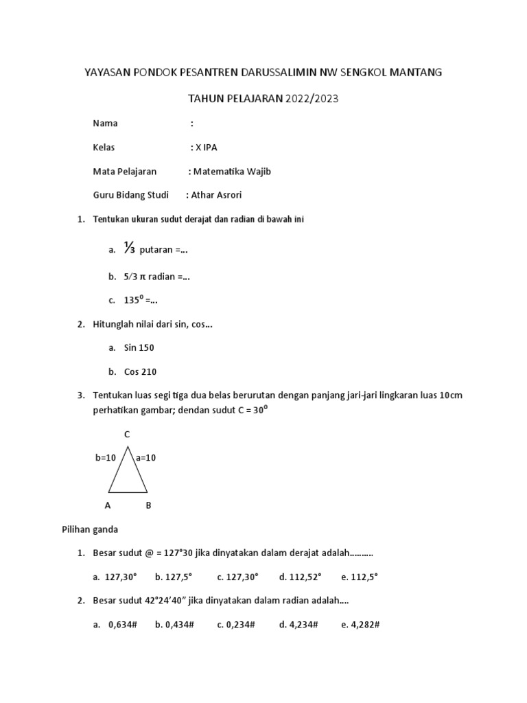 Soal MTK Semester 1 KLS X Ipa | PDF