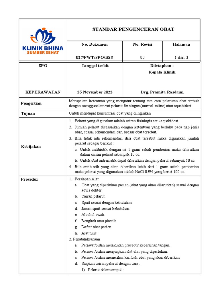 Standar Pengenceran Obat Fisiologis | PDF
