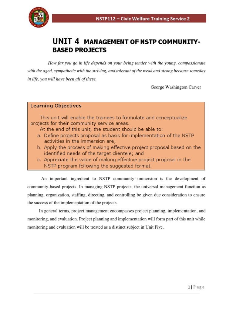 Unit 4 Management of NSTP Community | PDF | Evaluation