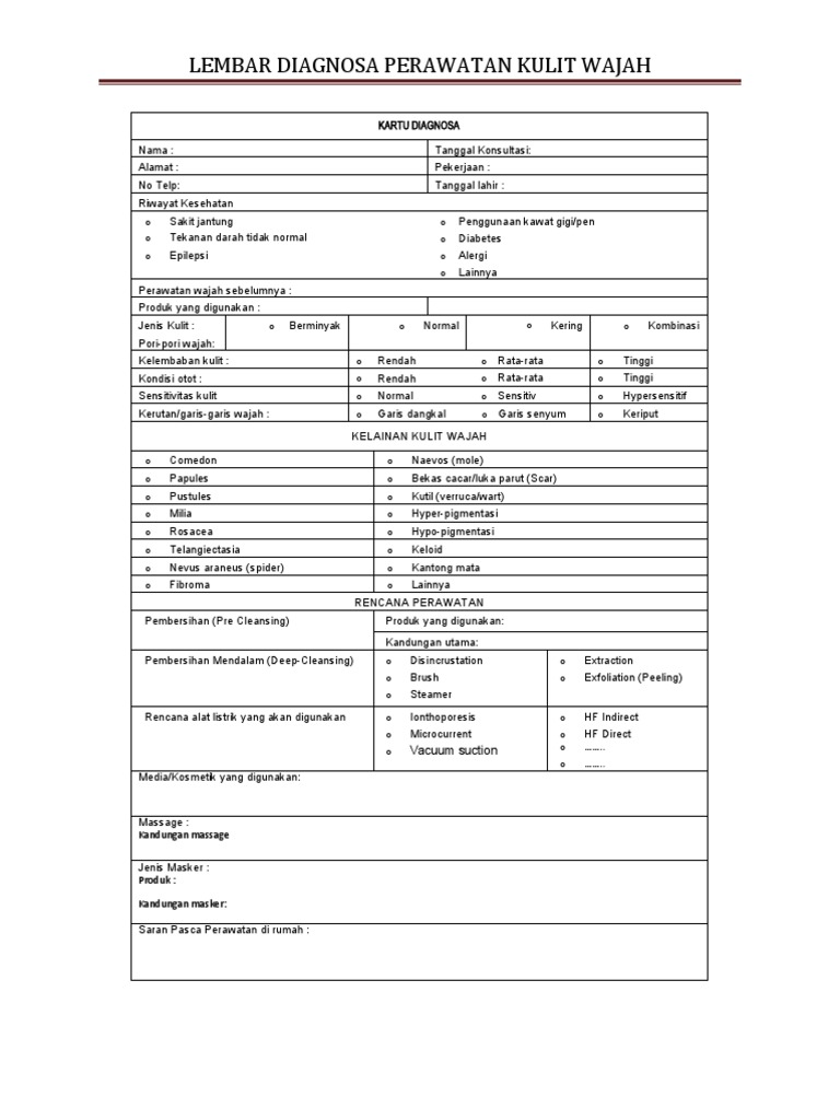 Diagnosa & Rencana Perawatan Kulit Wajah | PDF