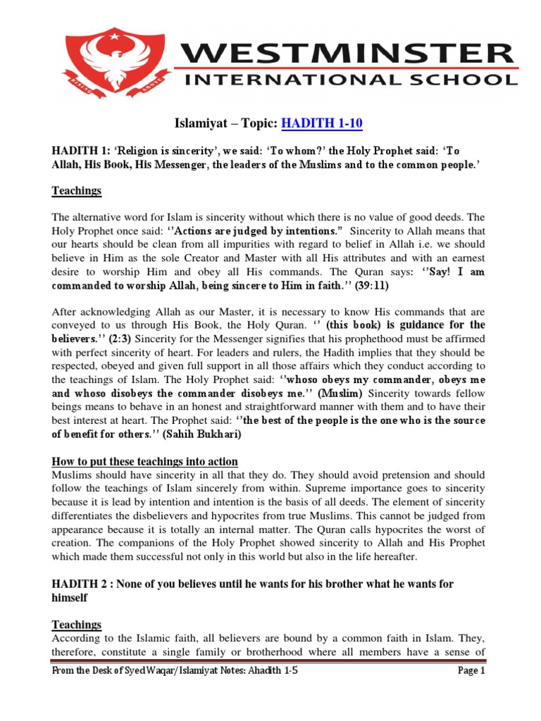 Exploring the Foundations of Faith: An Analysis of the First Ten Hadith ...