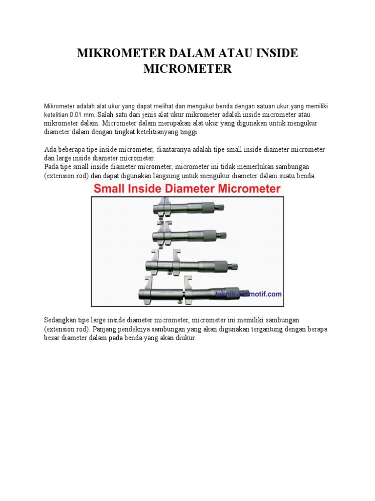 Mikrometer Dalam Atau Inside Micrometer | PDF | Sains & Matematika ...