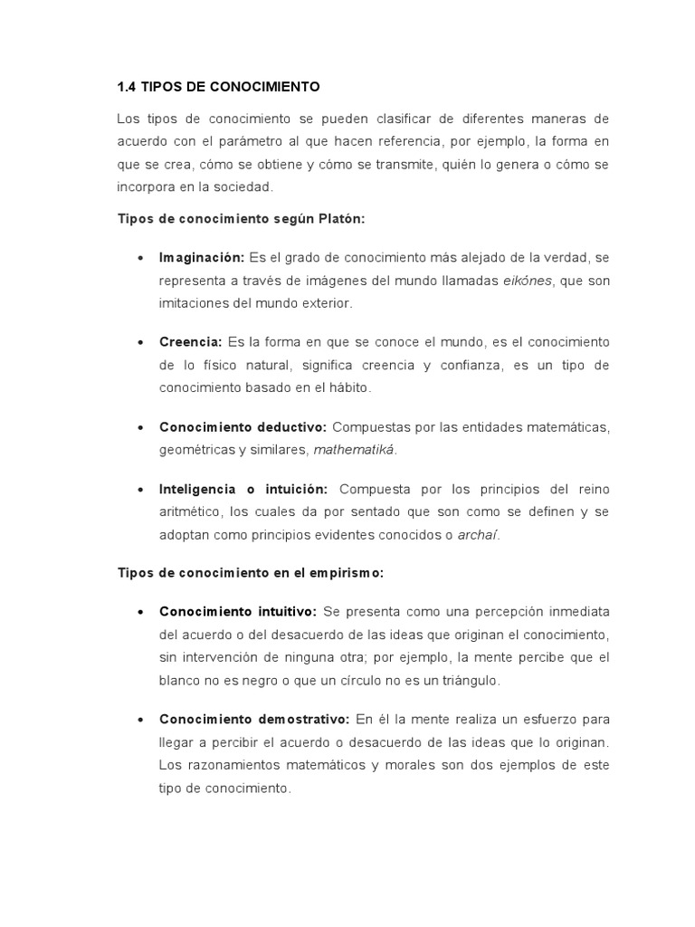 Tipos de Conocimiento según Platón | PDF | Conocimiento | Experiencia