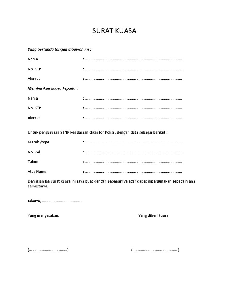 Surat Kuasa Ambil Tilang STNK | PDF