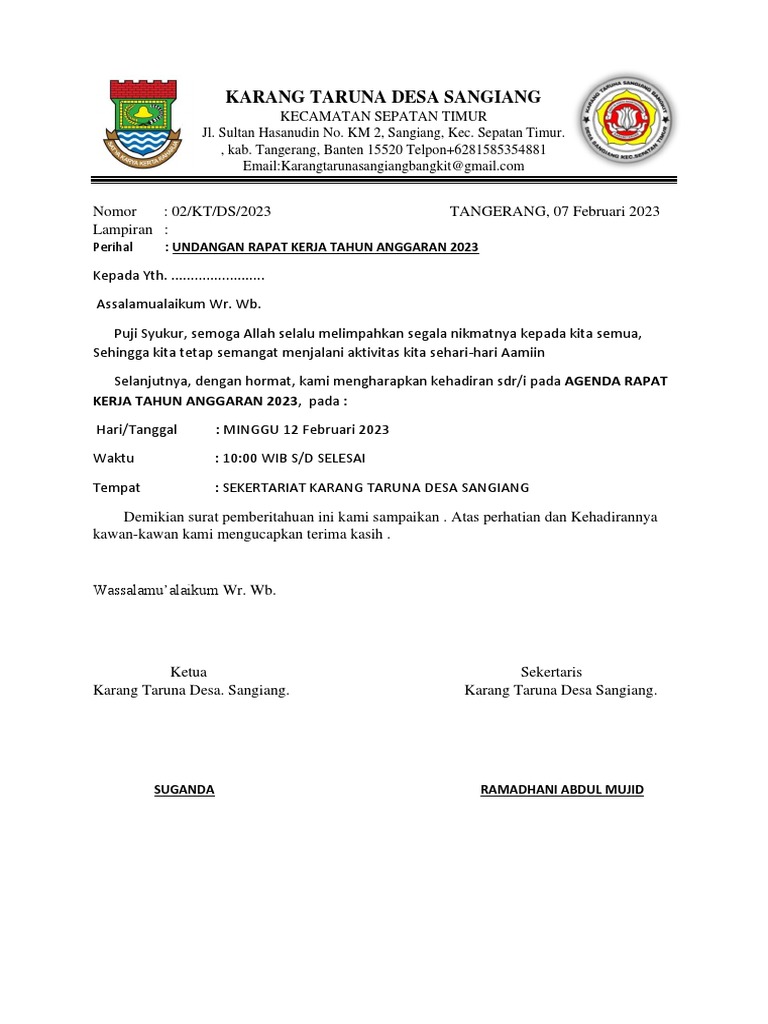 UNDANGAN RAPAT KERJA TAHUN ANGGARAN 2023 | PDF