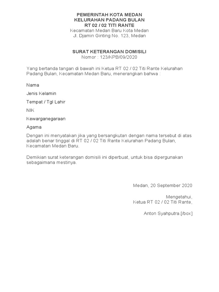 SURAT KETERANGAN DOMISILI RT RW | PDF